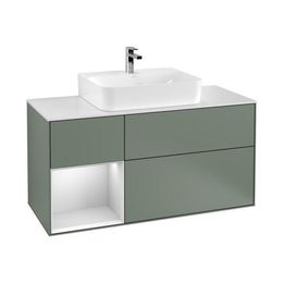 Villeroy & Boch Villeroy und Boch Finion Waschtischunterschrank F161MTGM 120cm, Abdeckplatte white matt, Regal links White matt lacquer, Olive Matt Lacquer
