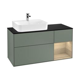 Villeroy & Boch Villeroy und Boch Finion Waschtischunterschrank G152PCGM 120cm, Abdeckplatte black matt, Emotion, Regal links Oak Veneer, Olive Matt Lacquer
