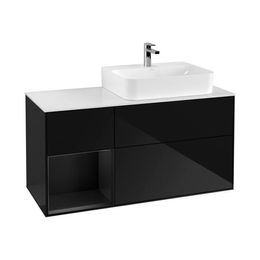 Villeroy & Boch Villeroy und Boch Finion Waschtischunterschrank G141PDPH 120cm, Abdeckplatte white matt, Emotion, Regal links Black matt lacquer, Glossy Black Lacquer