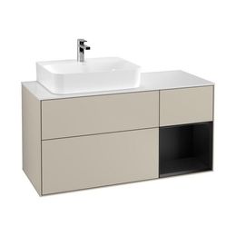Villeroy & Boch Villeroy und Boch Finion Waschtischunterschrank F151PDHH 120cm, Abdeckplatte white matt, Regal rechts Black matt lacquer, Sand Matt Lacquer