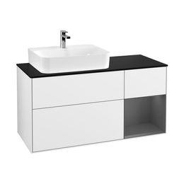 Villeroy & Boch Villeroy und Boch Finion Waschtischunterschrank G152GKGF 120cm, Abdeckplatte black matt, Emotion, Regal links Anthracite matt, Glossy white lacquer