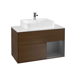 Villeroy & Boch Villeroy und Boch Finion Waschtischunterschrank G121GKGN 100cm, Abdeckplatte white matt, Emotion, Regal rechts Anthracite matt, Walnut veneer