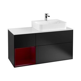 Villeroy & Boch Villeroy und Boch Finion Waschtischunterschrank F141HBPD 120cm, Abdeckplatte glass white Matt, Regal links Peony, Black matt lacquer