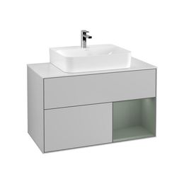 Villeroy & Boch Villeroy und Boch Finion Waschtischunterschrank G121GMGJ 100cm, Abdeckplatte white matt, Emotion, Regal rechts Olive Matt Lacquer, Light grey matt