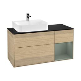 Villeroy & Boch Villeroy und Boch Finion Waschtischunterschrank F152GMPC 120cm, Abdeckplatte black matt, Regal rechts Olive Matt Lacquer, Oak Veneer