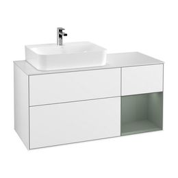Villeroy & Boch Villeroy und Boch Finion Waschtischunterschrank F151GMGF 120cm, Abdeckplatte white matt, Regal rechts Olive Matt Lacquer, Glossy white lacquer