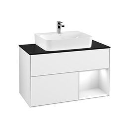 Villeroy & Boch Villeroy und Boch Finion Waschtischunterschrank F122GFGF 100cm, Abdeckplatte black matt, Regal rechts Glossy white lacquer, Glossy white lacquer