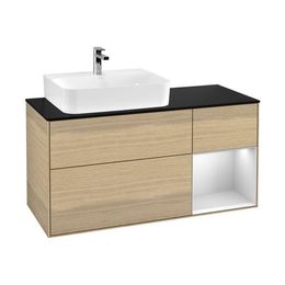 Villeroy & Boch Villeroy und Boch Finion Waschtischunterschrank G152MTPC 120cm, Abdeckplatte black matt, Emotion, Regal links White matt lacquer, Oak Veneer