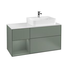 Villeroy & Boch Villeroy und Boch Finion Waschtischunterschrank G141GMGM 120cm, Abdeckplatte white matt, Emotion, Regal links Olive Matt Lacquer, Olive Matt Lacquer