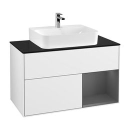 Villeroy & Boch Villeroy und Boch Finion Waschtischunterschrank G122GKGF 100cm, Abdeckplatte black matt, Emotion, Regal rechts Anthracite matt, Glossy white lacquer