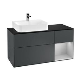 Villeroy & Boch Villeroy und Boch Finion Waschtischunterschrank F152GJHG 120cm, Abdeckplatte black matt, Regal rechts Light grey matt, Midnight Blue Matt Lacquer