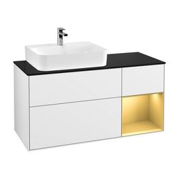 Villeroy & Boch Villeroy und Boch Finion Waschtischunterschrank G152HFGF 120cm, Abdeckplatte black matt, Emotion, Regal links Gold matt, Glossy white lacquer