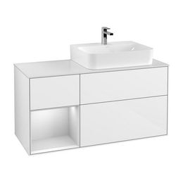 Villeroy & Boch Villeroy und Boch Finion Waschtischunterschrank G141MTGF 120cm, Abdeckplatte white matt, Emotion, Regal links White matt lacquer, Glossy white lacquer