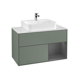 Villeroy & Boch Villeroy und Boch Finion Waschtischunterschrank G121GKGM 100cm, Abdeckplatte white matt, Emotion, Regal rechts Anthracite matt, Olive Matt Lacquer