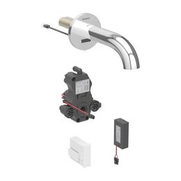 Geberit Piave Infrarot-Waschtischarmatur 116264211 Wandmontage, Batteriebetrieb, UP-Funktionsbox, hochglanz-verchromt, mit Mischer, 17cm