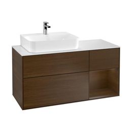 Villeroy & Boch Villeroy und Boch Finion Waschtischunterschrank F151GNGN 120cm, Abdeckplatte white matt, Regal rechts Walnut veneer, Walnut veneer