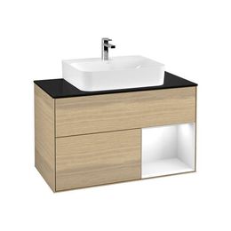 Villeroy & Boch Villeroy und Boch Finion Waschtischunterschrank G122GFPC 100cm, Abdeckplatte black matt, Emotion, Regal rechts Glossy white lacquer, Oak Veneer