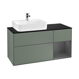 Villeroy & Boch Villeroy und Boch Finion Waschtischunterschrank F152GKGM 120cm, Abdeckplatte black matt, Regal rechts Anthracite matt, Olive Matt Lacquer