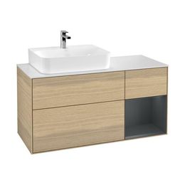 Villeroy & Boch Villeroy und Boch Finion Waschtischunterschrank F151HGPC 120cm, Abdeckplatte white matt, Regal rechts Midnight Blue Matt Lacquer, Oak Veneer