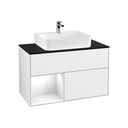 Villeroy & Boch Villeroy und Boch Finion Waschtischunterschrank F112GFGF 100cm, Abdeckplatte white matt, Regal links Glossy white lacquer, Glossy white lacquer