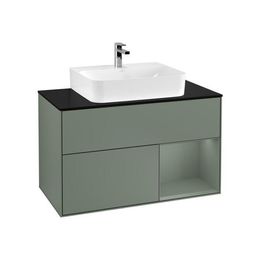 Villeroy & Boch Villeroy und Boch Finion Waschtischunterschrank F122GMGM 100cm, Abdeckplatte black matt, Regal rechts Olive Matt Lacquer, Olive Matt Lacquer