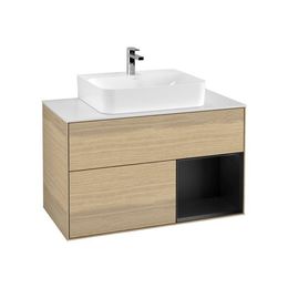 Villeroy & Boch Villeroy und Boch Finion Waschtischunterschrank G121PDPC 100cm, Abdeckplatte white matt, Emotion, Regal rechts Black matt lacquer, Oak Veneer