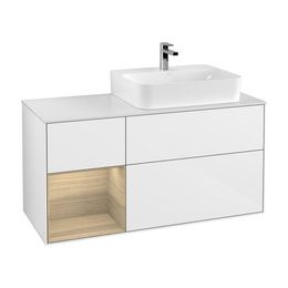 Villeroy & Boch Villeroy und Boch Finion Waschtischunterschrank G141PCGF 120cm, Abdeckplatte white matt, Emotion, Regal links Oak Veneer, Glossy white lacquer