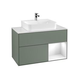 Villeroy & Boch Villeroy und Boch Finion Waschtischunterschrank G121GFGM 100cm, Abdeckplatte white matt, Emotion, Regal rechts Glossy white lacquer, Olive Matt Lacquer