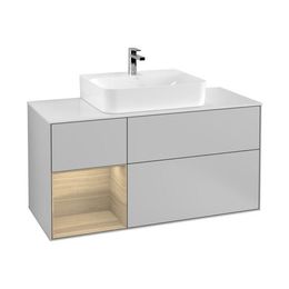 Villeroy & Boch Villeroy und Boch Finion Waschtischunterschrank F161PCGJ 120cm, Abdeckplatte white matt, Regal links Oak Veneer, Light grey matt