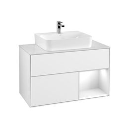 Villeroy & Boch Villeroy und Boch Finion Waschtischunterschrank F121GFGF 100cm, Abdeckplatte weiß matt, Regal rechts Glossy white lacquer, Glossy white lacquer