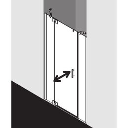 Kermi Filia XP Pendelt&uuml;r 1-fl&uuml;gelig mit Festfeldern FX1GL15020VUK 150 x 200 cm, silber hochglanz, ESG SR Opaco, links, auf Duschwanne