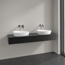 Villeroy & Boch Villeroy und Boch Antao Waschtisch-Unterschrank L17050PD 160x19x50cm, Hahnlochbohrung, Waschbeckenplattenfarbe Lack, black matt lacquer, Mit Beleuchtung
