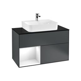 Villeroy & Boch Villeroy und Boch Finion Waschtischunterschrank F112GFHG 100cm, Abdeckplatte white matt, Regal links Glossy white lacquer, Midnight Blue Matt Lacquer