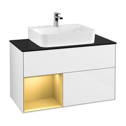 Villeroy & Boch Villeroy und Boch Finion Waschtischunterschrank F112HFGF 100cm, Abdeckplatte white matt, Regal links Gold matt, Glossy white lacquer