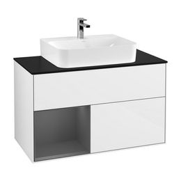 Villeroy & Boch Villeroy und Boch Finion Waschtischunterschrank F112GKGF 100cm, Abdeckplatte white matt, Regal links Anthracite matt, Glossy white lacquer