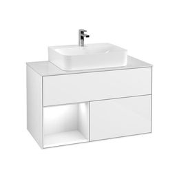 Villeroy & Boch Villeroy und Boch Finion Waschtischunterschrank G111GFGF 100cm, Abdeckplatte white matt, Emotion, Regal links Glossy white lacquer, Glossy white lacquer
