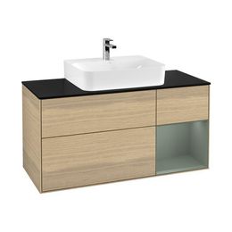 Villeroy & Boch Villeroy und Boch Finion Waschtischunterschrank G172GMPC 120cm, Abdeckplatte black matt, Emotion, Regal rechts Olive Matt Lacquer, Oak Veneer