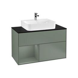 Villeroy & Boch Villeroy und Boch Finion Waschtischunterschrank G112GMGM 100cm, Abdeckplatte black matt, Emotion, Regal links Olive Matt Lacquer, Olive Matt Lacquer