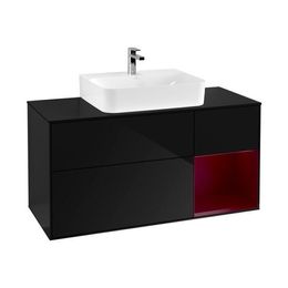 Villeroy & Boch Villeroy und Boch Finion Waschtischunterschrank G172HBPH 120cm, Abdeckplatte black matt, Emotion, Regal rechts Peony, Glossy Black Lacquer