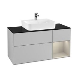 Villeroy & Boch Villeroy und Boch Finion Waschtischunterschrank G172HHGJ 120cm, Abdeckplatte black matt, Emotion, Regal rechts Sand Matt, Light grey matt