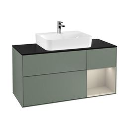 Villeroy & Boch Villeroy und Boch Finion Waschtischunterschrank G172HHGM 120cm, Abdeckplatte black matt, Emotion, Regal rechts Sand Matt, Olive Matt Lacquer