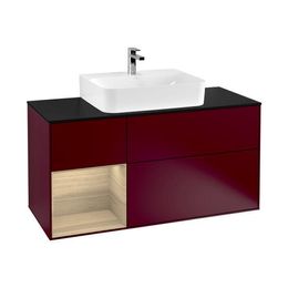 Villeroy & Boch Villeroy und Boch Finion Waschtischunterschrank F162PCHB 120cm, Abdeckplatte black matt, Regal links Oak Veneer, Peony Matt