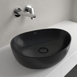 Villeroy & Boch Villeroy und Boch Antao Aufsatzwaschtisch 4A7351R7 asymmetrisch, 51x40 cm, mit Ablaufventil, ohne &Uuml;berlauf, pure black CeramicPlus
