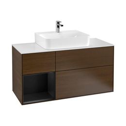 Villeroy & Boch Villeroy und Boch Finion Waschtischunterschrank G161PDGN 120cm, Abdeckplatte white matt, Emotion, Regal links Black matt lacquer, Walnut veneer
