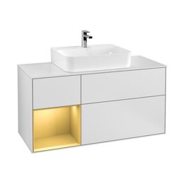 Villeroy & Boch Villeroy und Boch Finion Waschtischunterschrank G161HFMT 120cm, Abdeckplatte white matt, Emotion, Regal links Gold matt, White matt lacquer
