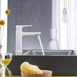 Hansgrohe Metropol Waschtisch-Einhebelmischer 32507700 Ausladung 135 mm, Push-Open Ablaufgarnitur, mattwei&szlig;