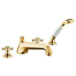 Kludi 1926 Wannen 4 Loch Armatur 515254520 vergoldet, niedriger Auslauf 220 mm