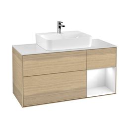 Villeroy & Boch Villeroy und Boch Finion Waschtischunterschrank G171GFPC 120cm, Abdeckplatte white matt, Emotion, Regal rechts Glossy white lacquer, Oak Veneer