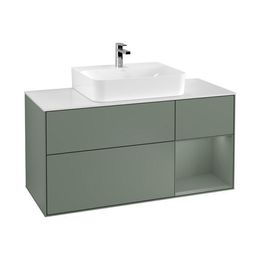 Villeroy & Boch Villeroy und Boch Finion Waschtischunterschrank G171GMGM 120cm, Abdeckplatte white matt, Emotion, Regal rechts Olive Matt Lacquer, Olive Matt Lacquer