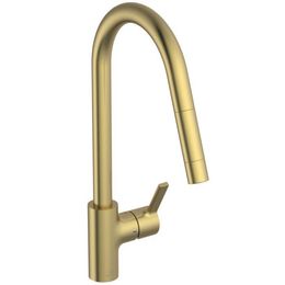 Ideal Standard Gusto K&uuml;chenarmatur BD414A2 brushed gold, mit hohem Rohrauslauf und herausziehbarer Handbrause